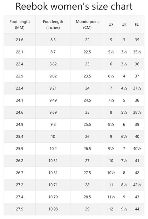 What Is the Complete Shoe Size Chart Reebok You Need to Know ...