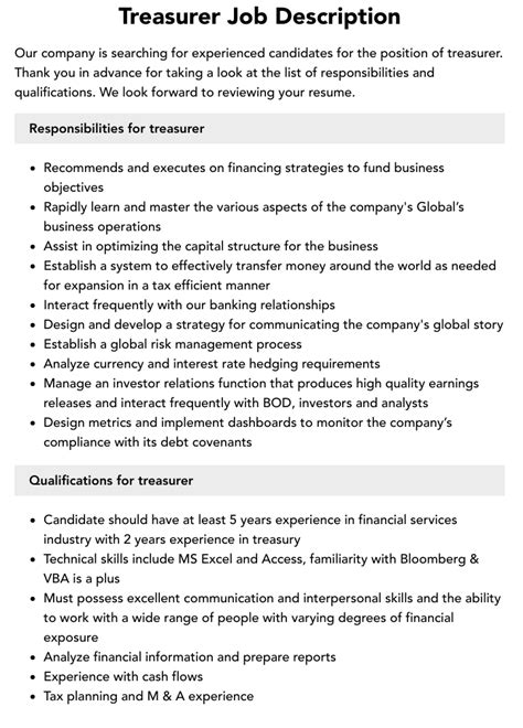 Treasurer Duties And Responsibilities - Imaginative Minds